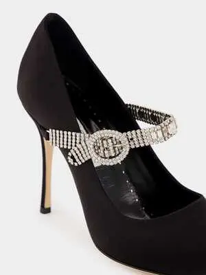 Manolo Blahnik Satin Pumps With Crystal Strap