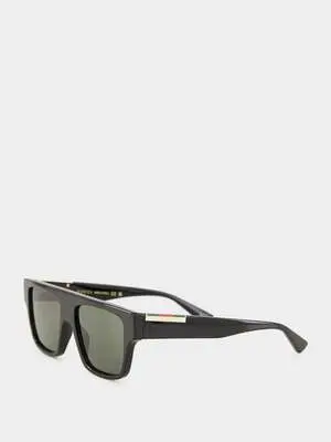 Gucci Web Detail Rectangular Gg Sunglasses - Black