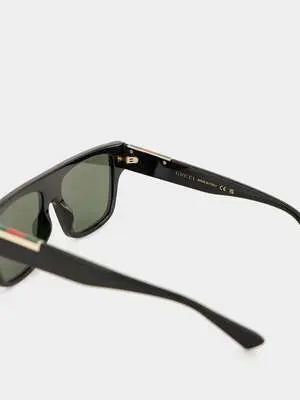 Gucci Web Detail Rectangular Gg Sunglasses - Black