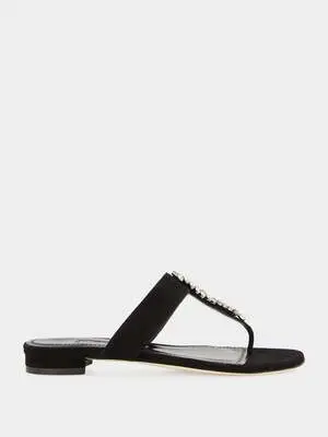 Manolo Blahnik Bizaba Suede Flat Sandals - Black