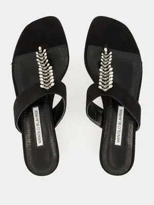 Manolo Blahnik Bizaba Suede Flat Sandals