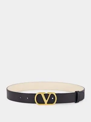 Valentino Garavani Reversible Leather VLogo Belt Cream