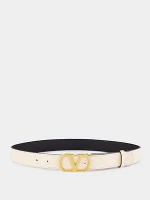 Valentino Garavani Reversible Leather Vlogo Belt - Cream