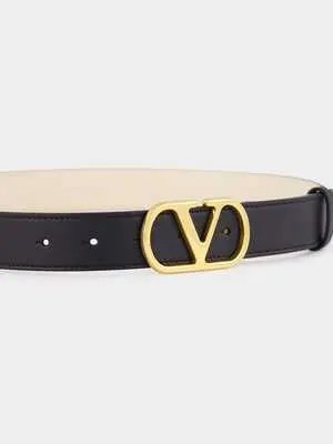 Valentino Garavani Reversible Leather Vlogo Belt - Cream