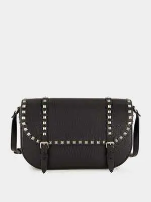 Valentino Garavani Rockstud Leather Messenger Bag - Black