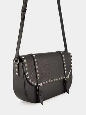 Valentino Garavani Rockstud Leather Messenger Bag - Black