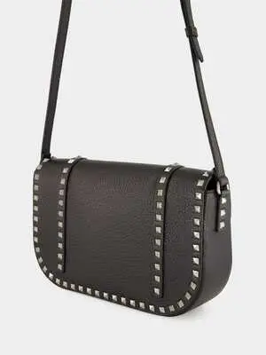 Valentino Garavani Rockstud Leather Messenger Bag - Black