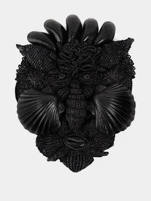NATALIA BRILLI Handcrafted Raffia Decorative Mask With Shells - Black