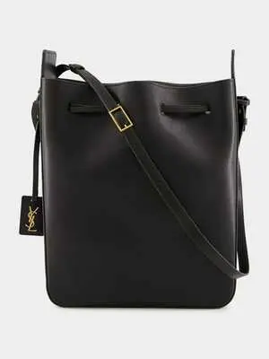 Saint Laurent Leather Large Bucket Bag With Cassandre Charm - Black