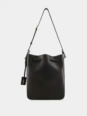 Saint Laurent Leather Large Bucket Bag With Cassandre Charm - Black
