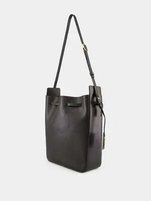 Saint Laurent Leather Large Bucket Bag With Cassandre Charm - Black