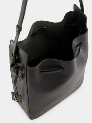 Saint Laurent Leather Large Bucket Bag With Cassandre Charm - Black
