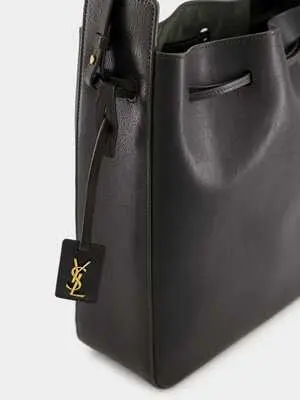 Saint Laurent Leather Large Bucket Bag With Cassandre Charm - Black