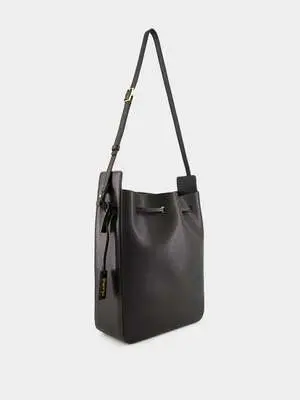Saint Laurent Leather Large Bucket Bag With Cassandre Charm - Black