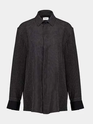 Saint Laurent Pinstriped Silk Shirt - Black