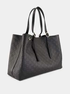 Gucci Gg Emblem Large Leather Tote - Black