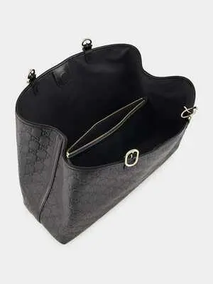 Gucci Gg Emblem Large Leather Tote - Black
