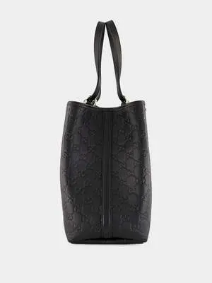 Gucci Gg Emblem Large Leather Tote - Black