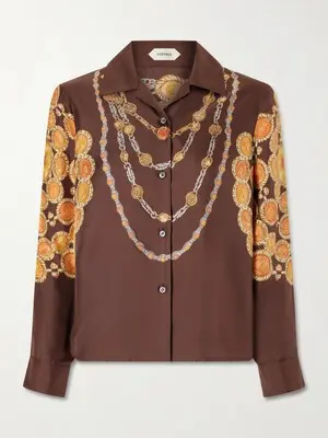 Versace Printed Silk Twill Shirt - Brown