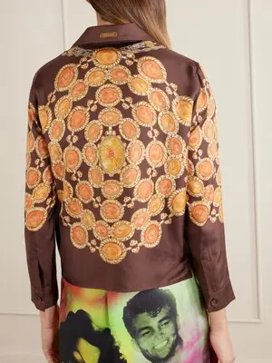 Versace Printed Silk Twill Shirt - Brown