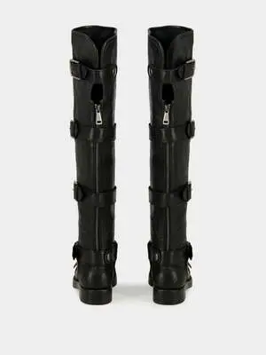 Dolce & Gabbana Horse Leather Buckled Tall Boots - Black