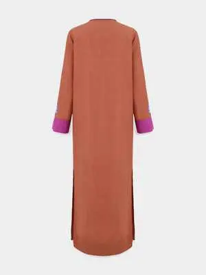 PAULA Camille Caramel Café Linen Dress With Embroidered Patches And Belt - Brown