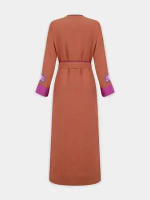 PAULA Camille Caramel Café Linen Dress With Embroidered Patches And Belt - Brown