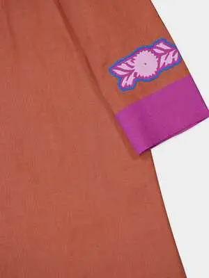 PAULA Camille Caramel Café Linen Dress With Embroidered Patches And Belt - Brown
