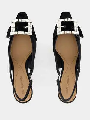 Dolce & Gabbana Velvet Slingbacks With Jeweled Buckle - Black