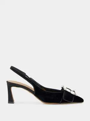 Dolce & Gabbana Velvet Slingbacks With Jeweled Buckle - Black