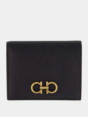 FERRAGAMO Gancini Compact Leather Wallet - Black