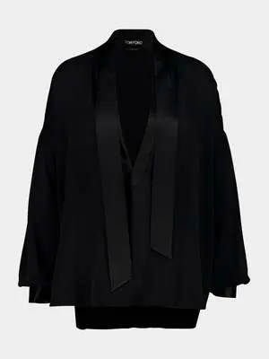 TOM FORD Washed Silk Georgette Tunic With Tuxedo Details - Black