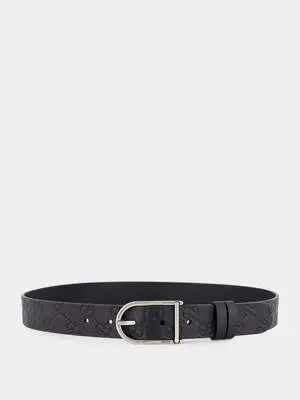 Gucci Gg Embossed Calfskin Belt - Black