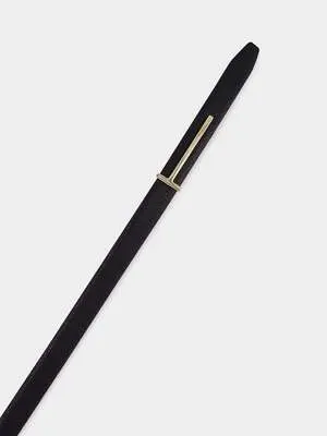 TOM FORD Supple Grain Leather Slim T Belt - Black