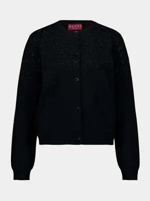 Gucci Wool Cardigan With Gg Crystals