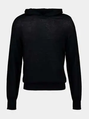 120% Lino Wool Hooded Knit Sweater - Black