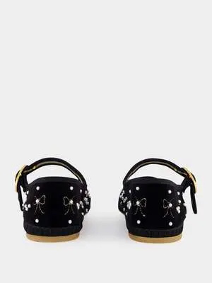 Valentino Garavani Velvet Ballerinas With Beaded Bows - Black