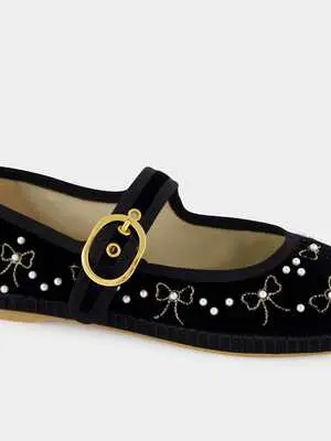 Valentino Garavani Velvet Ballerinas With Beaded Bows - Black
