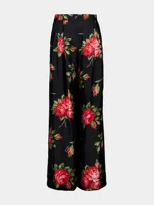 Dolce & Gabbana Rose Bouquet Print Wide Leg Twill Trousers