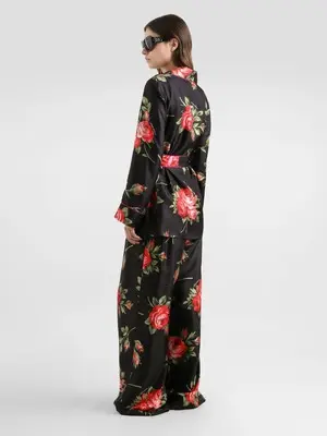 Dolce & Gabbana Rose Bouquet Print Wide Leg Twill Trousers