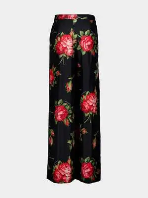 Dolce & Gabbana Rose Bouquet Print Wide Leg Twill Trousers