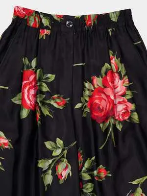 Dolce & Gabbana Rose Bouquet Print Wide Leg Twill Trousers