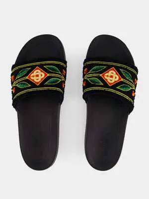 Casablanca Embroidered Terry Slides - Black