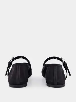 Miu Miu Mesh Ballerinas With Leather Strap - Black