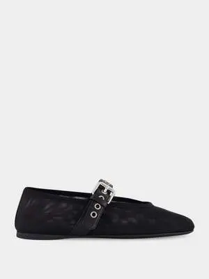 Miu Miu Mesh Ballerinas With Leather Strap - Black