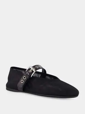Miu Miu Mesh Ballerinas With Leather Strap - Black