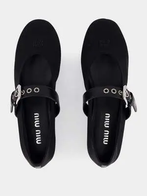 Miu Miu Mesh Ballerinas With Leather Strap - Black