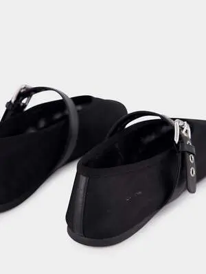Miu Miu Mesh Ballerinas With Leather Strap - Black