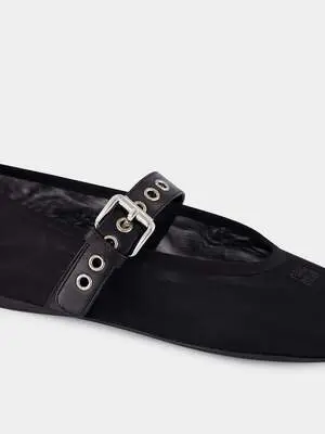 Miu Miu Mesh Ballerinas With Leather Strap - Black