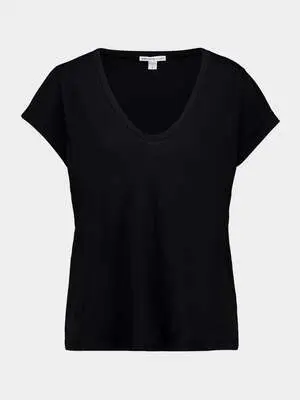 JAMES PERSE Deep V-neck Cotton T-shirt - Black
